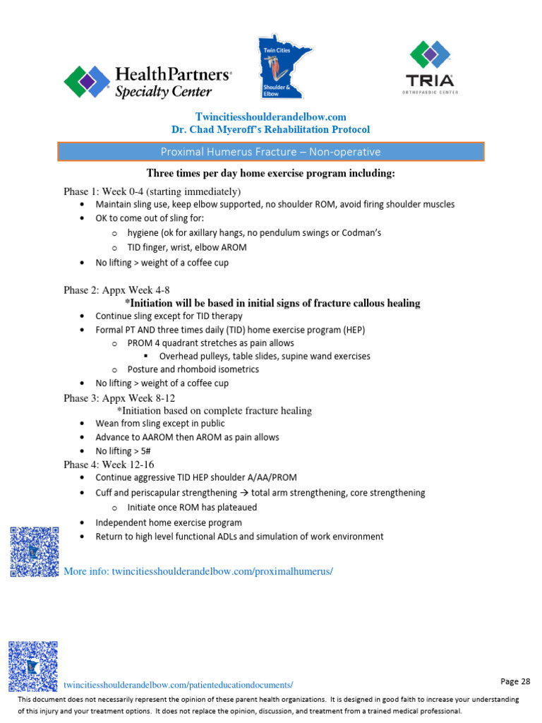 DR Myeroff Proximal Humerus Fracture Non Op Rehab Protocol | PDF ...