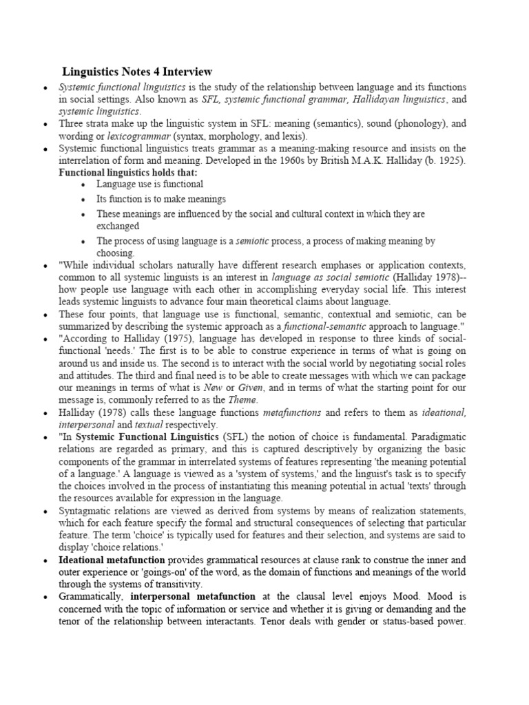 Linguistics Notes 4 Interview | PDF | Linguistics | Semantics