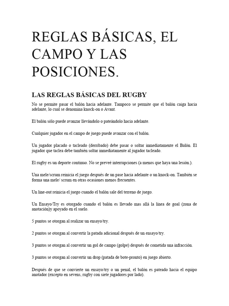 Reglas Básicas Rugby | PDF | Fútbol rugby | Asociación de Futbol