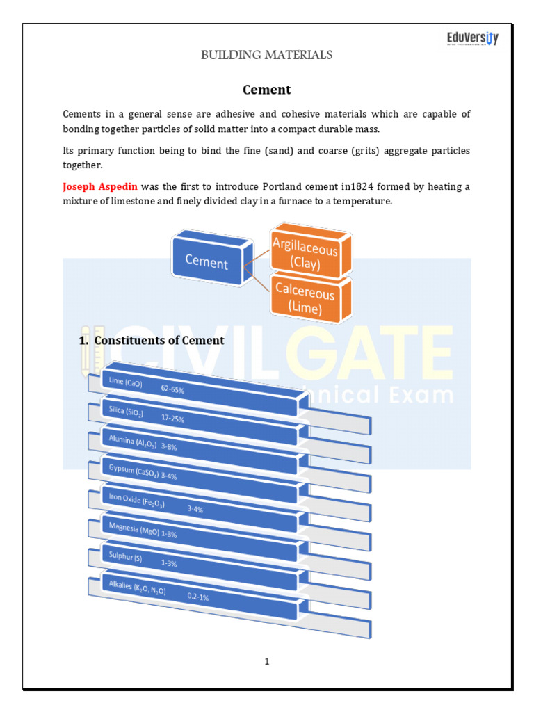 Cement Study Material | PDF | Cement | Lime (Material)