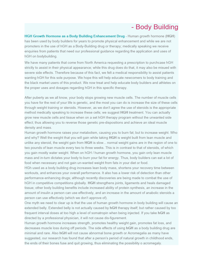 How HGH Plays Major Role For Bodybuilding - Sai Rocky | PDF | Growth ...