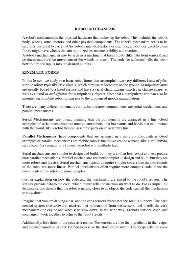 Notes On Robot Mechanisms | PDF | Accuracy And Precision | Actuator