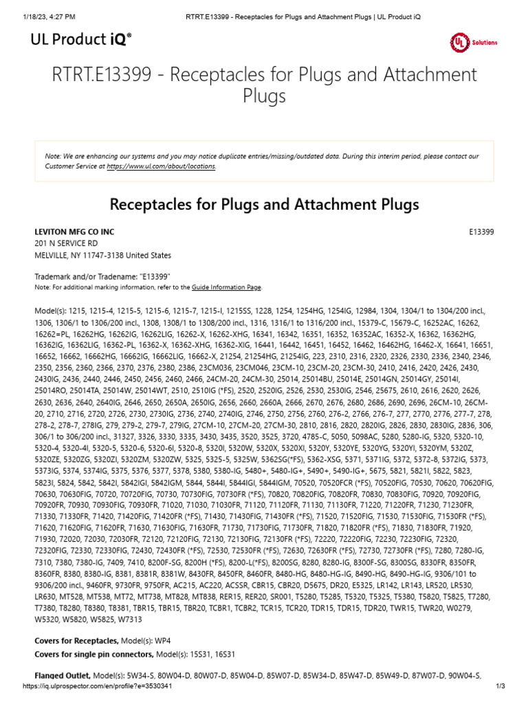 UL Tomacorrientes Leviton RTRT.E13399 - 8200 - 5320 | PDF | Conector ...
