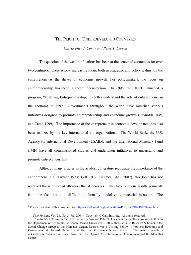The Plight of Underdeveloped Countries - Coyne and Leeson | PDF ...