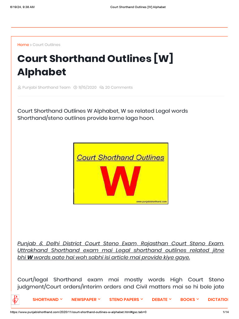 Court Shorthand Outlines (W) Alphabet | PDF | Shorthand | Notation