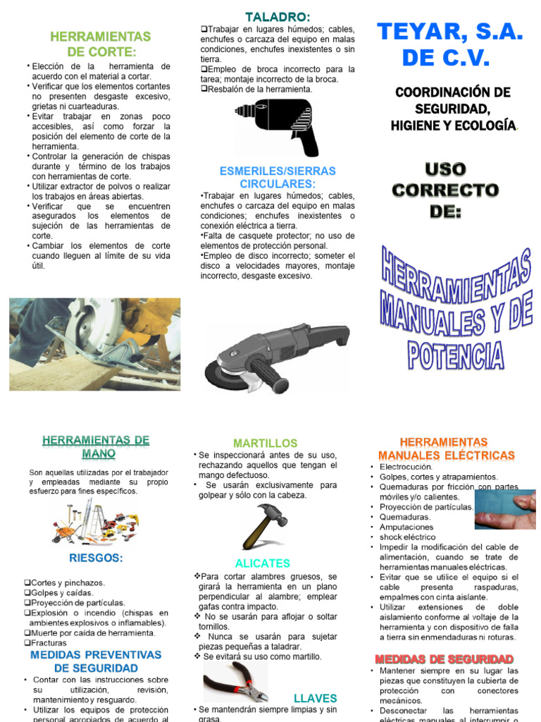 Triptico HERRAMIENTAS MANUALES | PDF | Perforar | Herramientas