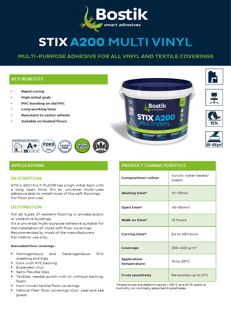 TDS Stix A200 Multi Vinyl | PDF | Flooring | Adhesive
