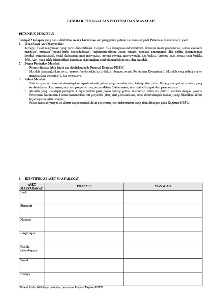 Lembar Penggalian Potensi Dan Masalah - PK1 | PDF