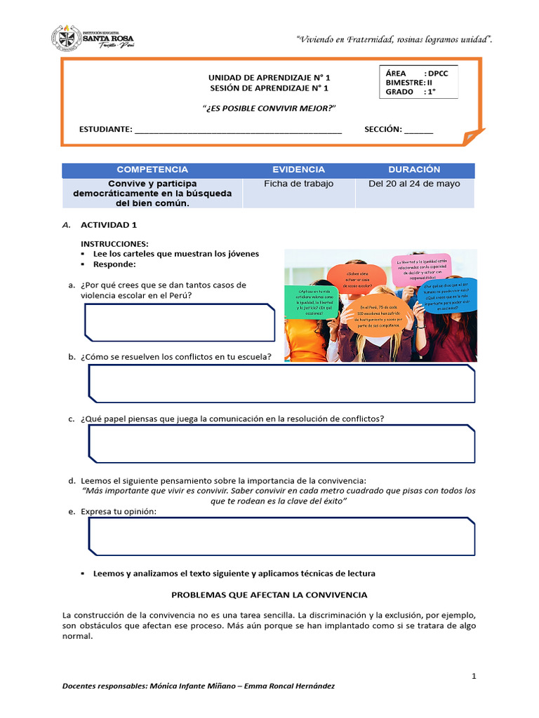 ANEXO SESI-N 1 Es Posible Convivir Mejor 1 - DPCC - Docx-1 | PDF | Discriminación | Grupo ...