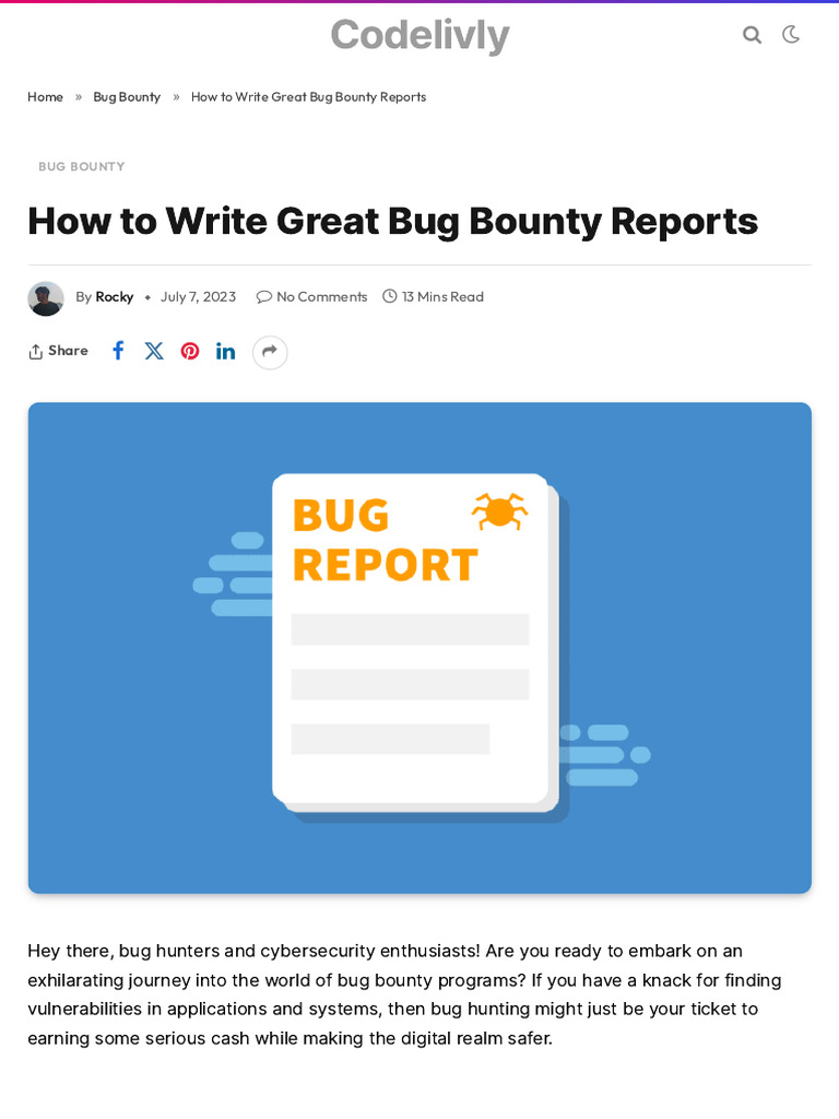 How to Write Great Bug Bounty Reports - Codelivly | Download Free PDF | Software Bug | Computer ...