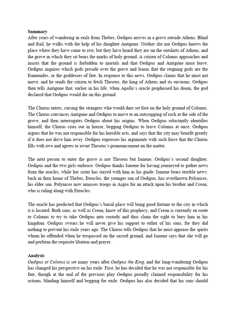 Oedipus at Colonus | PDF | Oedipus | Ancient Thebes (Boeotia)