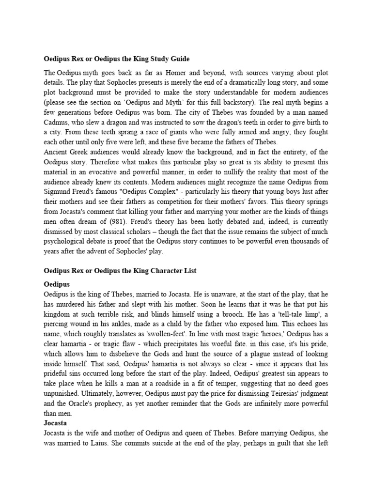 Oedipus Rex or Oedipus The King Study Guide | PDF | Oedipus | Sophocles