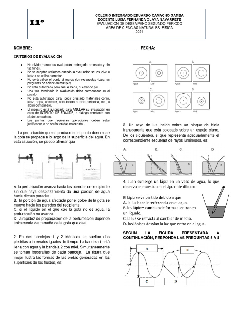 Evaluacion 11 Fisica Ondas | PDF | Frecuencia | Olas