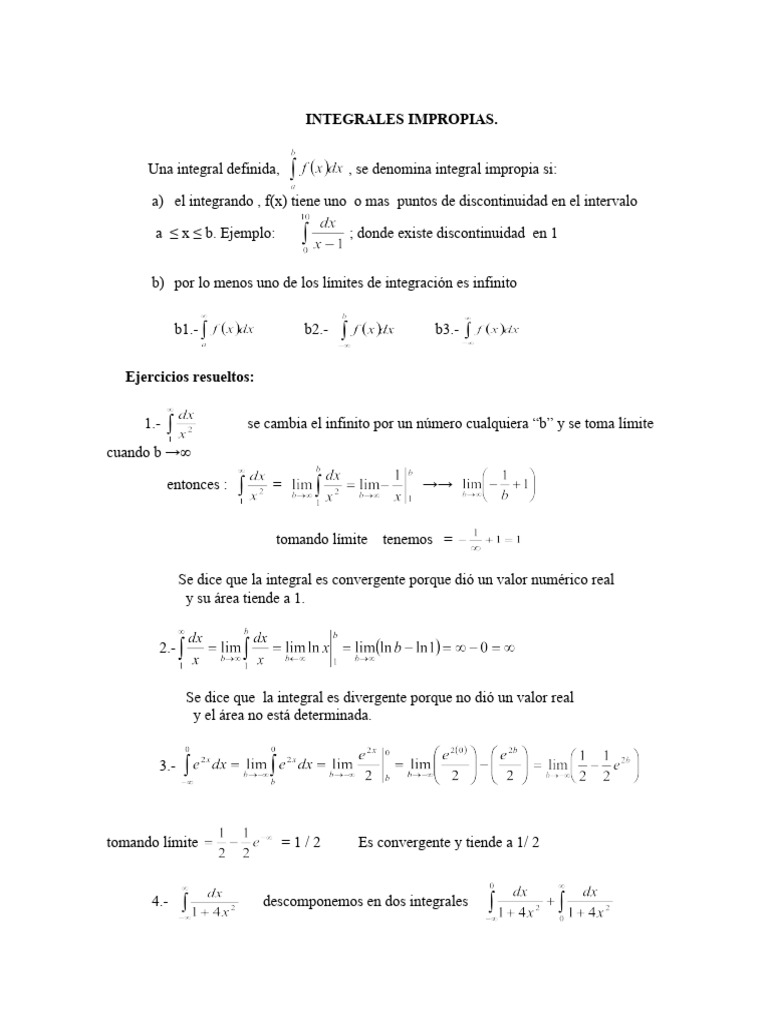 Integrales Impropias: Guía y Ejercicios | PDF