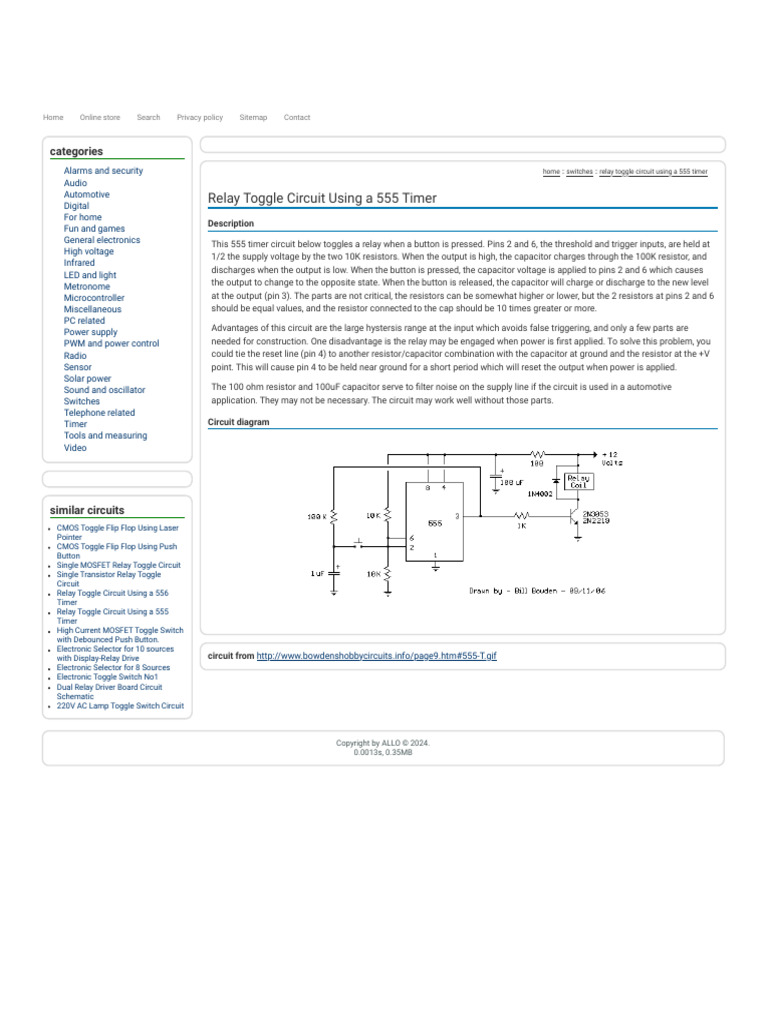 Relay Toggle Circuit Using a 555 Timer Circuit Diagram and Instr | PDF ...