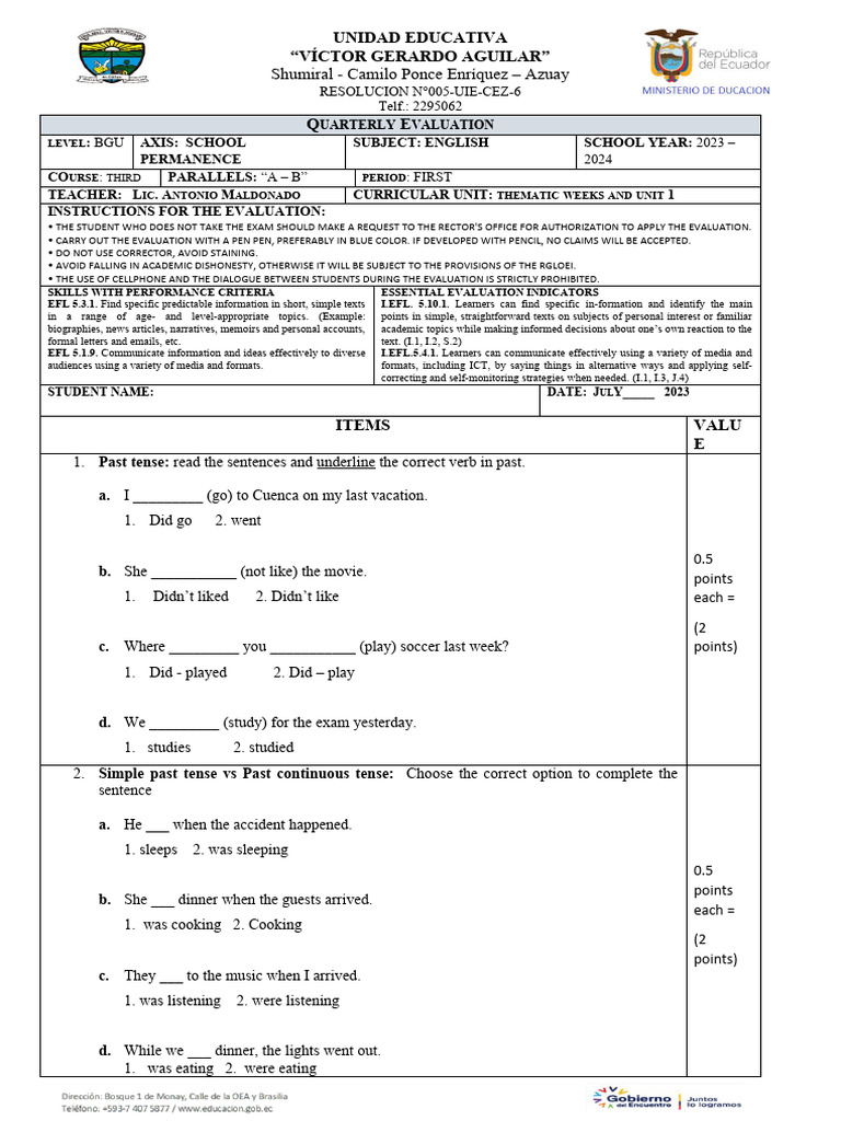 Term Test Trim 1 - Tercero - Nee | PDF