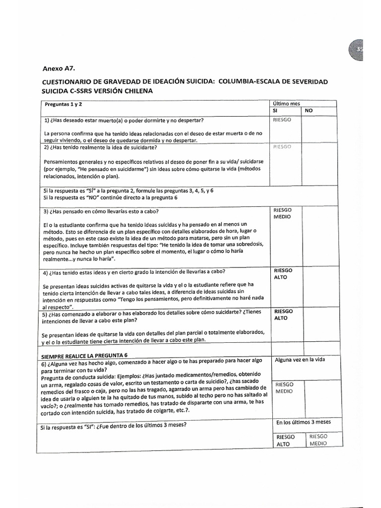 Escala Columbia para evaluar severidad de riesgo suicida | PDF