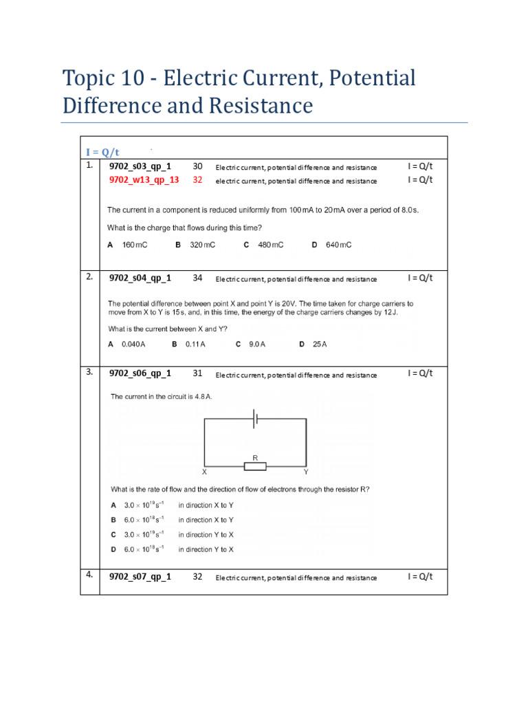 Electric Current, Potential Difference and Resistance | PDF | Voltage ...