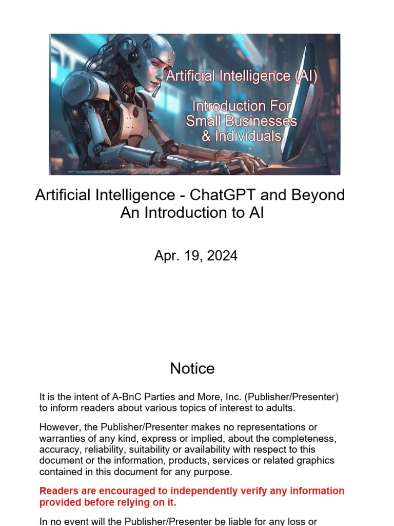 Intro To AI Text Generaotrs - Passout 4-19-24 | PDF | Artificial ...