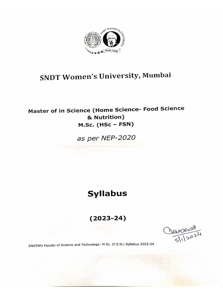 M.Sc. (F.S.N.) Syllabus 2023-24 Overview | PDF | Metabolism | Enzyme