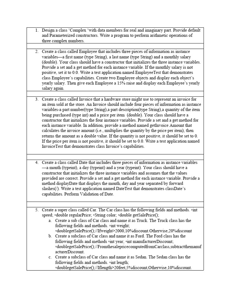 OOP Reference Problem Statements | PDF | Class (Computer Programming) | Method (Computer ...