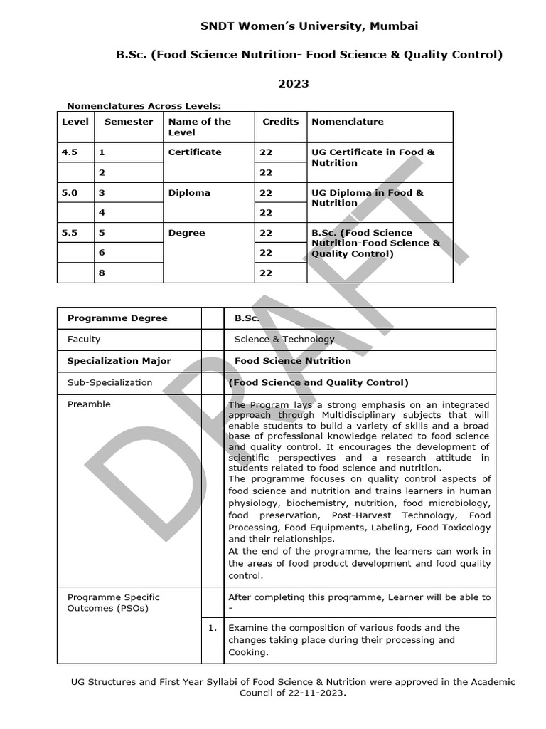 BSC in Food Science Nutrition Food Science and Quality Control | PDF | Vitamin | Nutrients