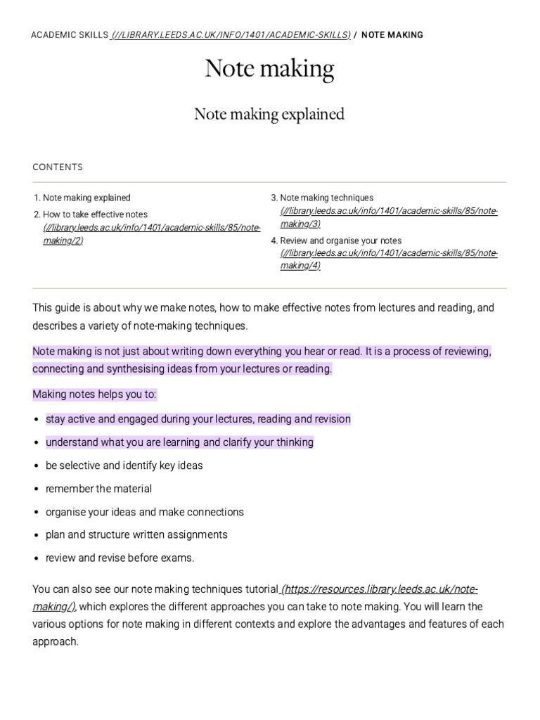 Effective Note-Making Techniques | PDF | Lecture | Learning
