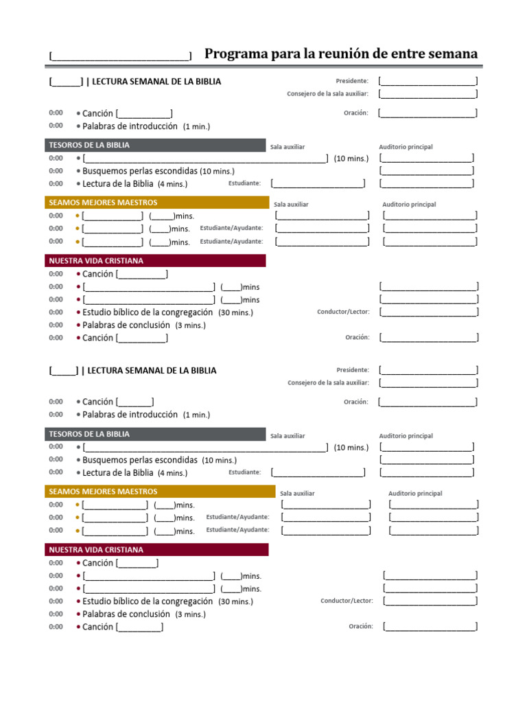 Programa para La Reunión de Entre Semana - Plantilla | PDF | Biblia | Textos Religiosos