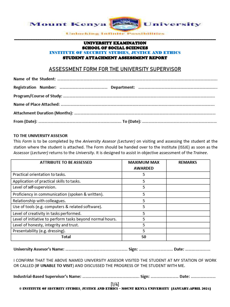 ISSJE-MKU Student Attachment Assessment Forms (2021) | PDF | Cognition ...