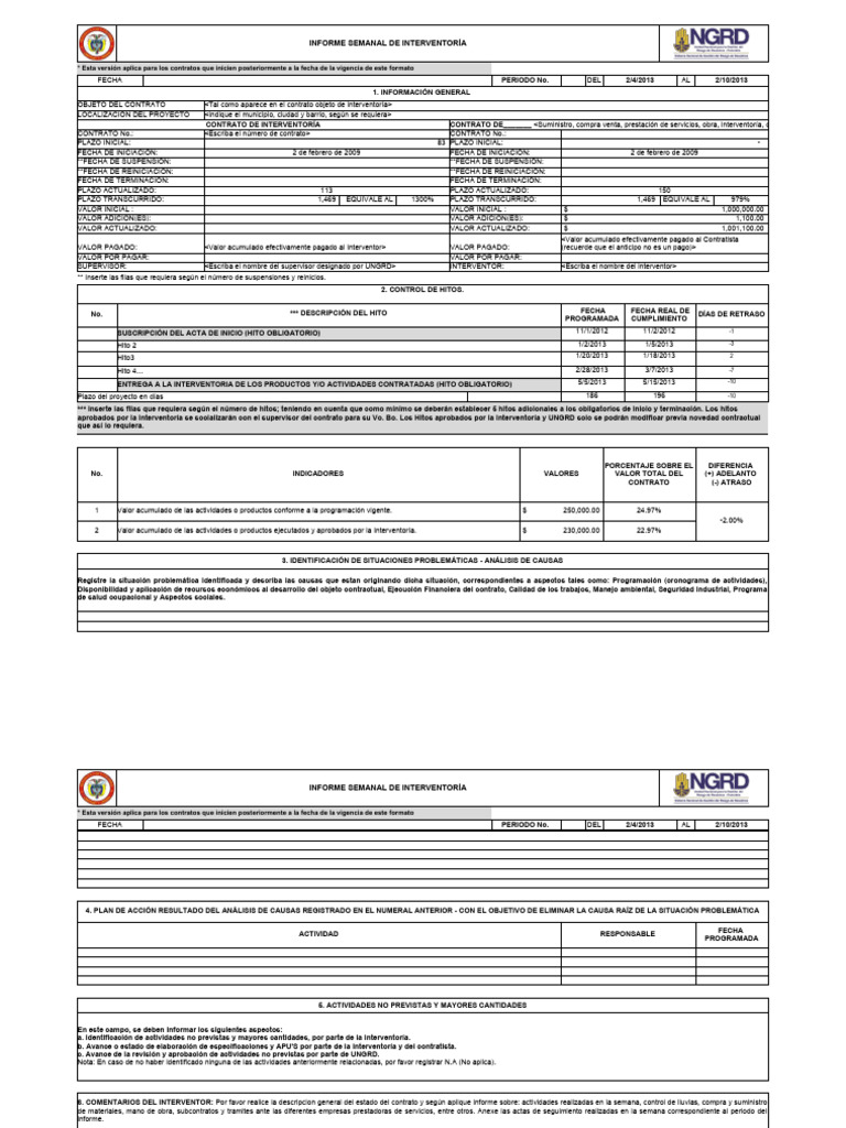 Formato Informe Semanal de Interventoria | PDF