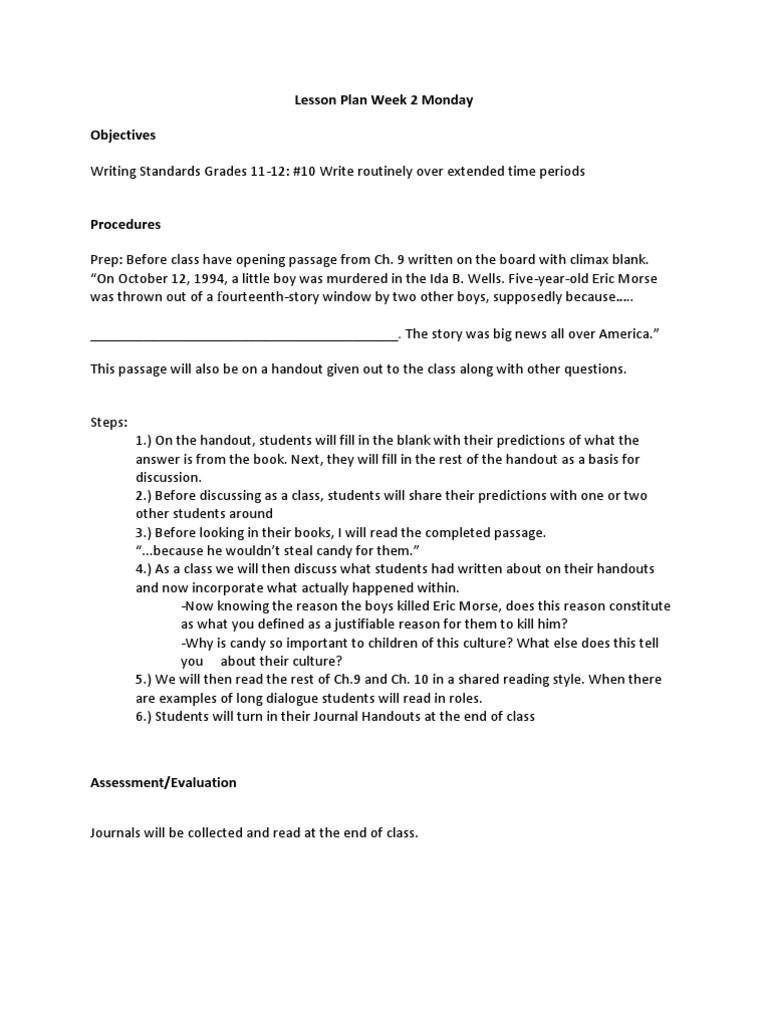 Monday Lesson Plan | PDF