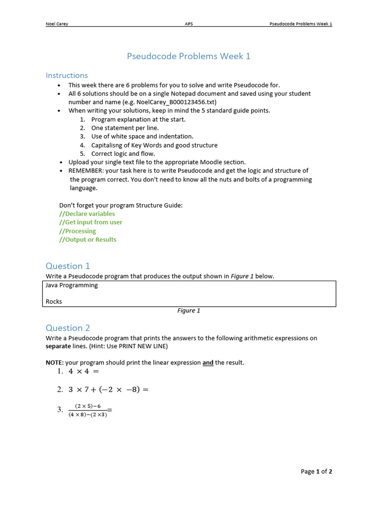 01 Pseudocode Problems Week 1 | PDF | Computer Program | Programming
