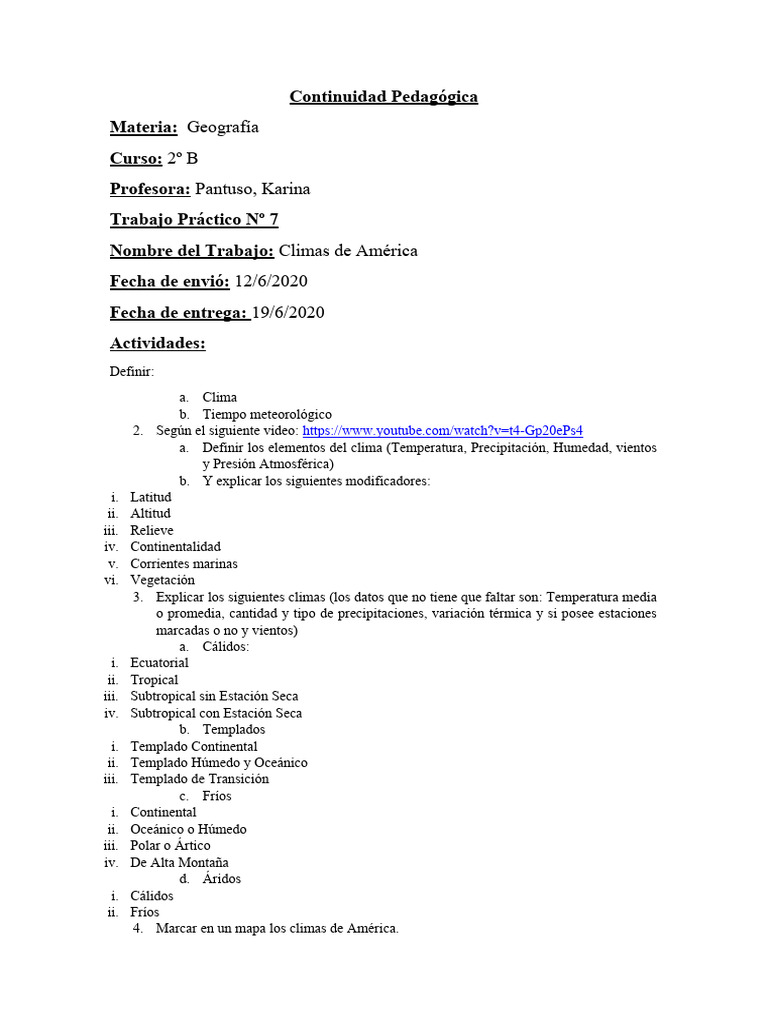 TP 7 2 B de Geo Plan de Cont 20 | PDF | Clima | Clima templado