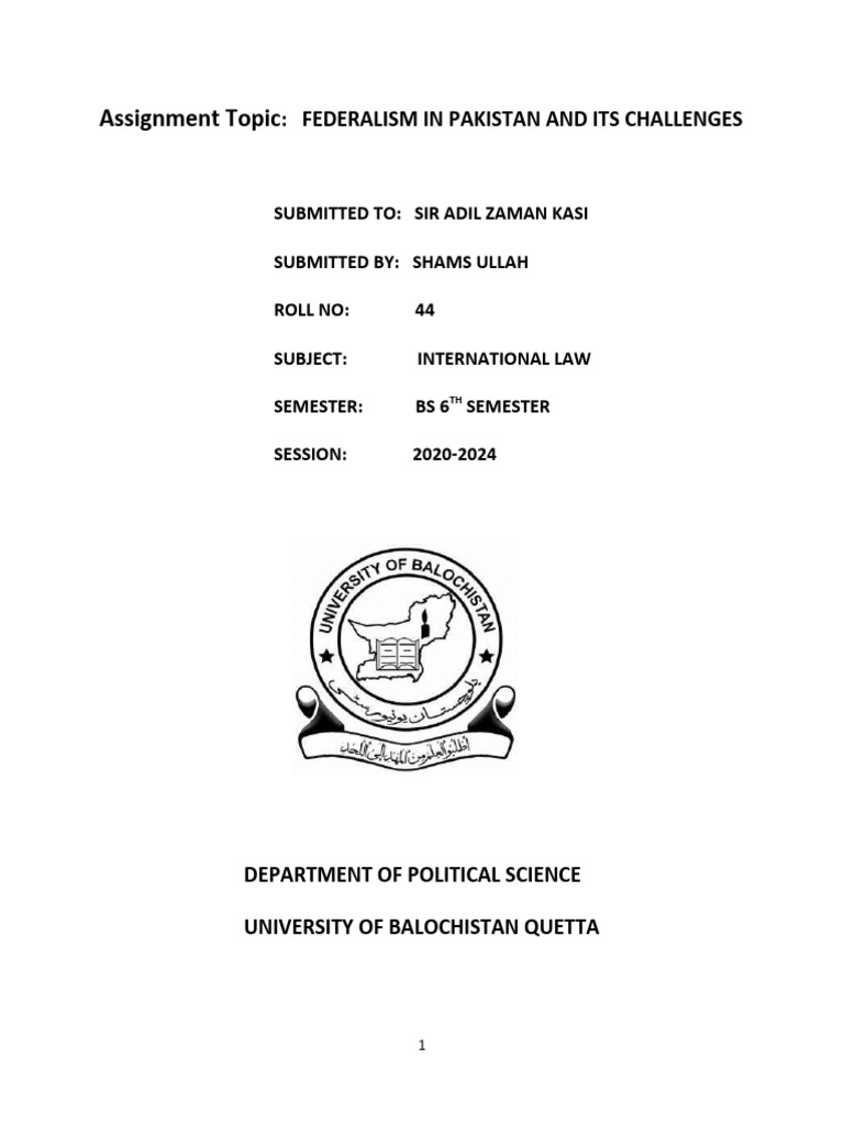 International Law Assignments | PDF | Pakistan | Political Science