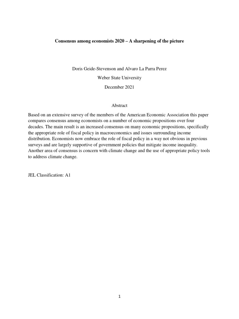 Consensus Among Economists 2020 A Sharpe | PDF | Survey Methodology ...