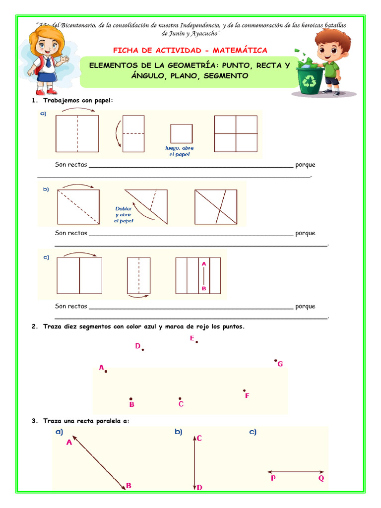 Ficha-Lun-Mat-Elementos de La Geometría Punto, Recta y Ángulo, Plano ...