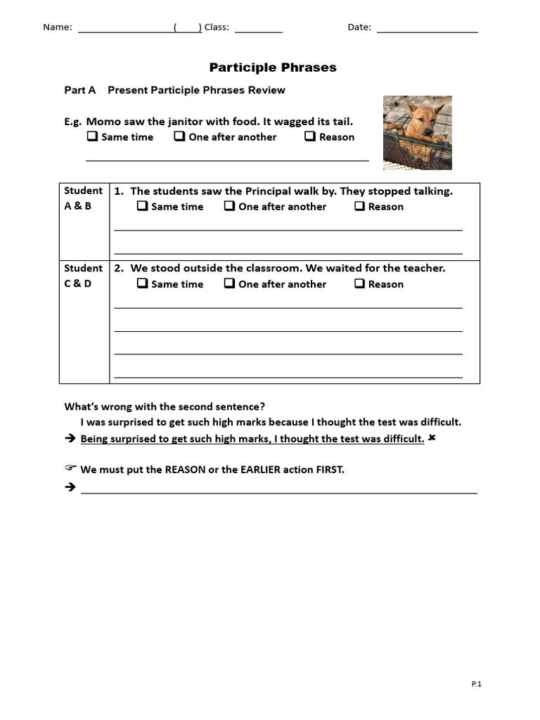 Sample Lesson - Participle Phrases - Worksheet For S | PDF | Verb
