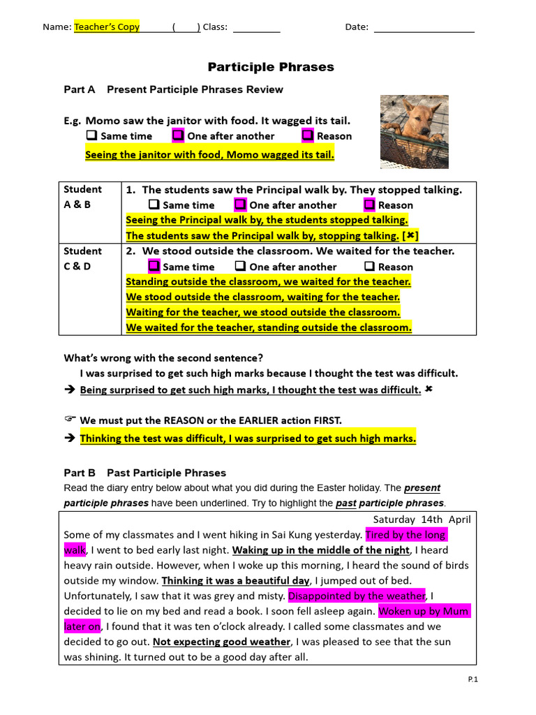 Sample Lesson - Participle Phrases - Worksheet For T | PDF | Verb ...