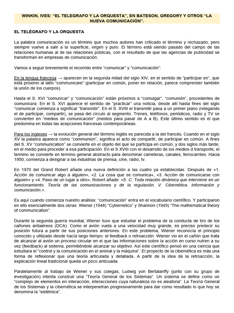 U3 - Wikin - El Telégrafo y La Orquesta | PDF | Comunicación | Información