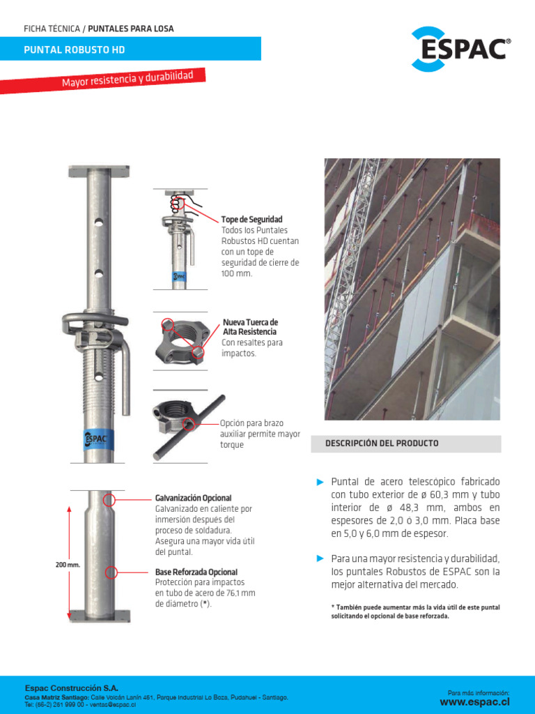 Ficha Tecnica Puntal de Losa Robusto | PDF | Rieles | Materiales
