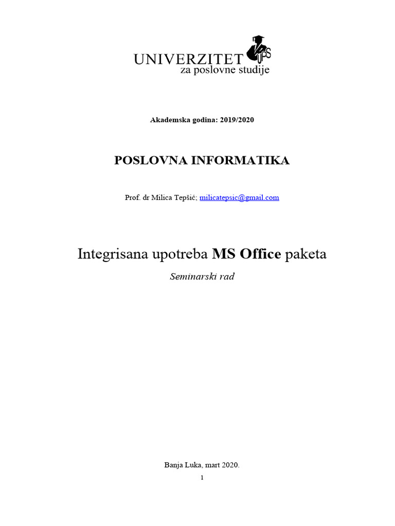 Poslovna Informatika - Zadatak Za Seminarski Rad | PDF