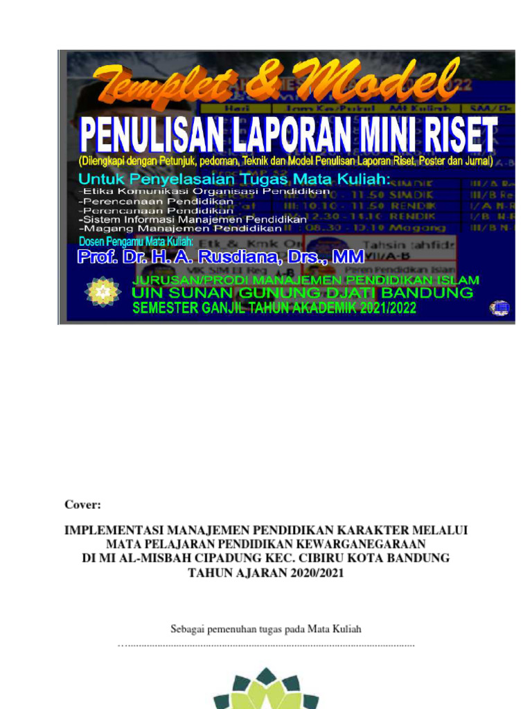 0-Templet Dan Model Penulisan Lap Riset Mini Pool Bab Digilib | PDF | Karier & Perkembangan | Seni