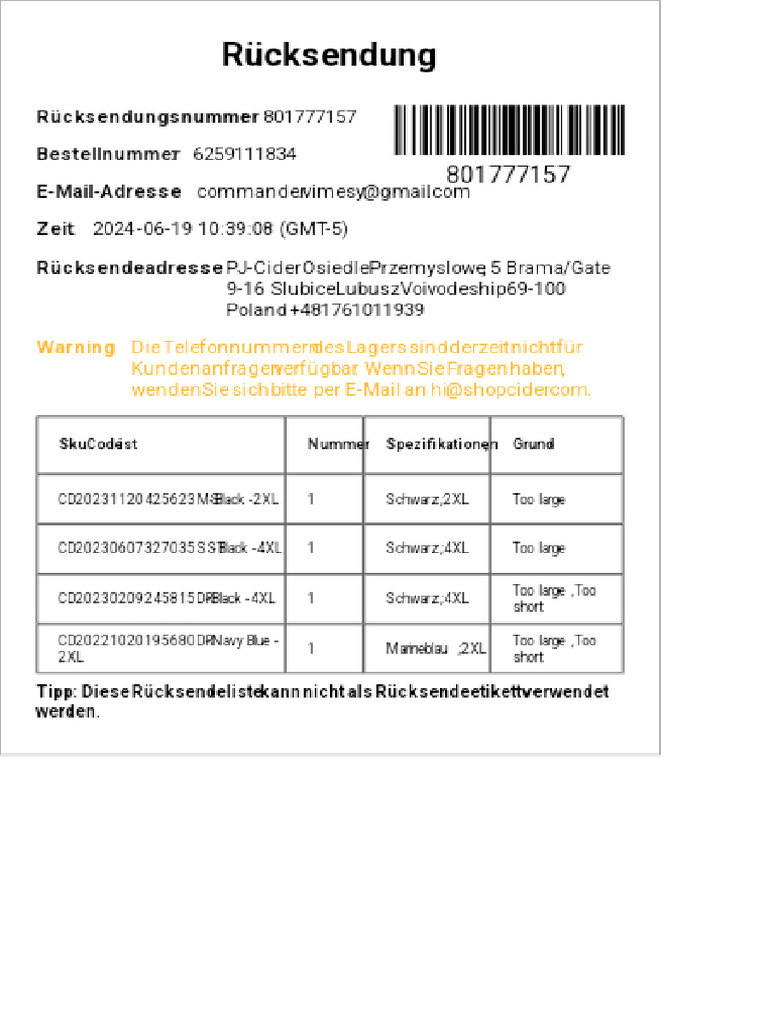 Return Order | PDF