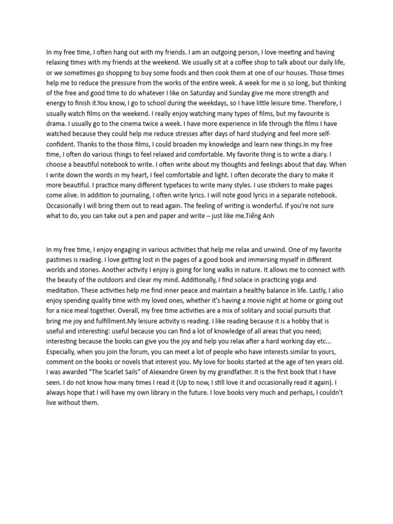Write About Your Free Time Activities | PDF | Leisure | Hobbies