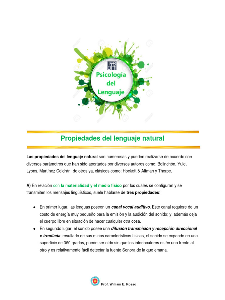 Apunte - Propiedades Del Lenguaje (Prof. William E. Rosso) | PDF ...
