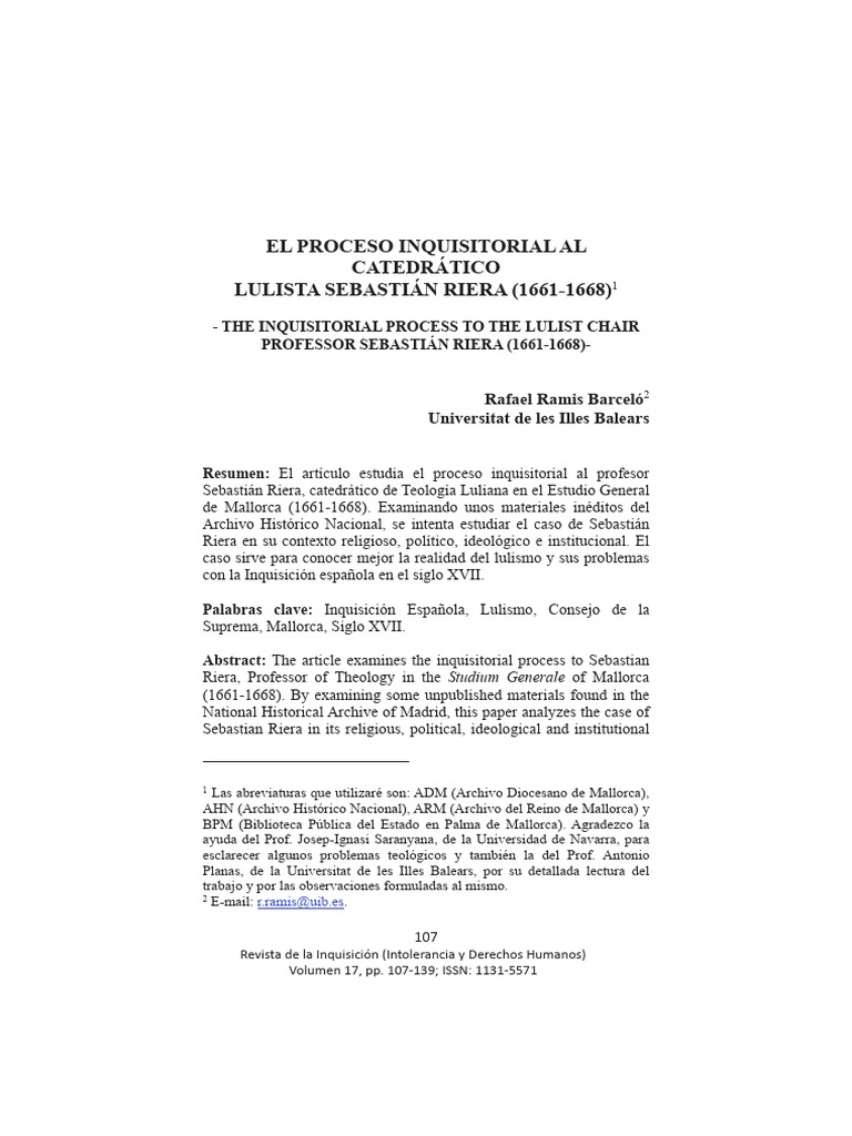 Proceso Inquisitorial de Sebastián Riera | PDF | Inquisición española ...