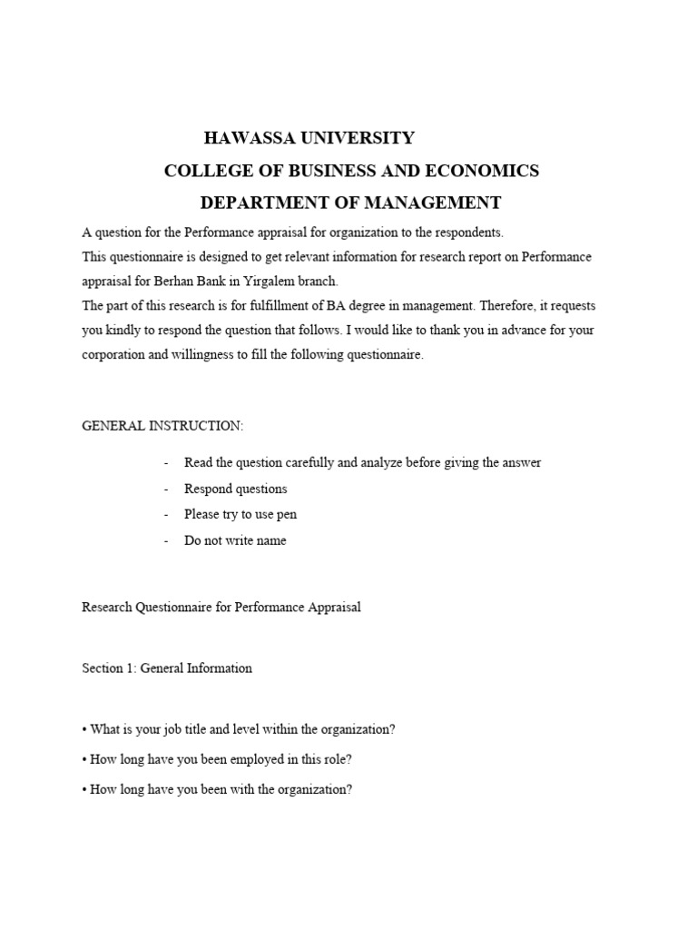 Daniel Haile Questionnaire and Chapter 2 Docx | PDF | Performance ...