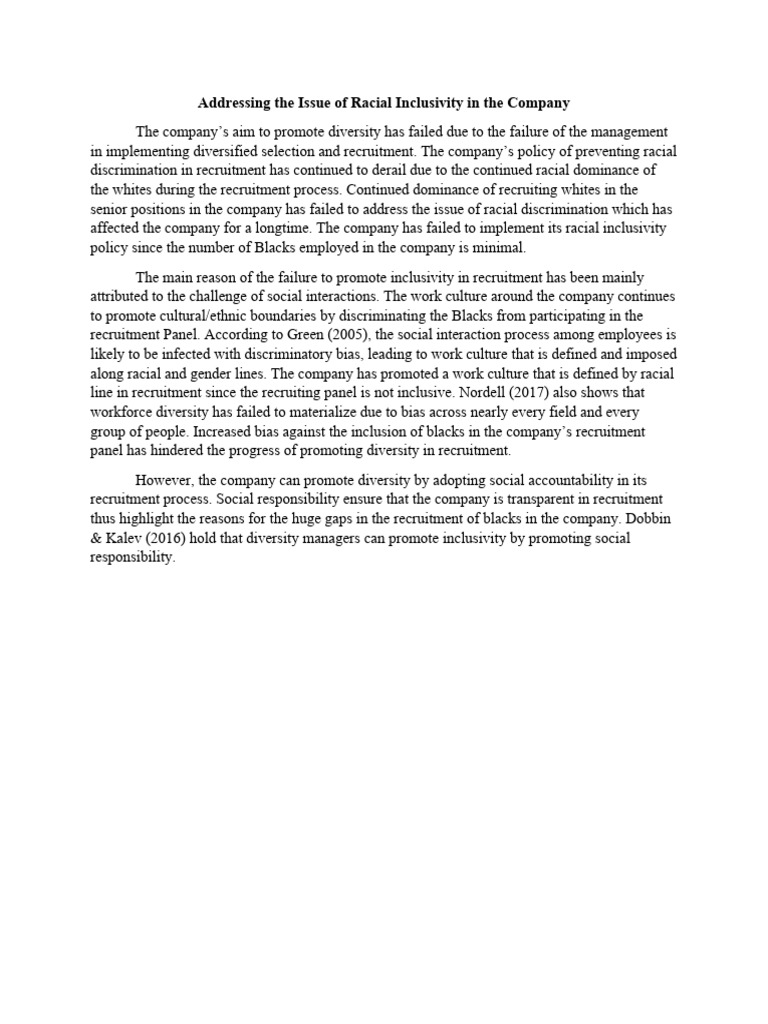 Addressing The Issue of Racial Inclusivity in The Company | PDF ...