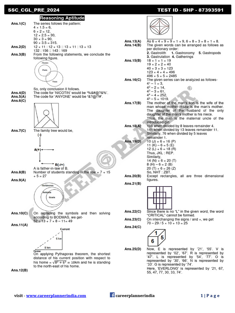 SSC - CGL - PRE - 01 (ENG - SOL) 10th Jul | PDF | Verb | Grammatical Tense