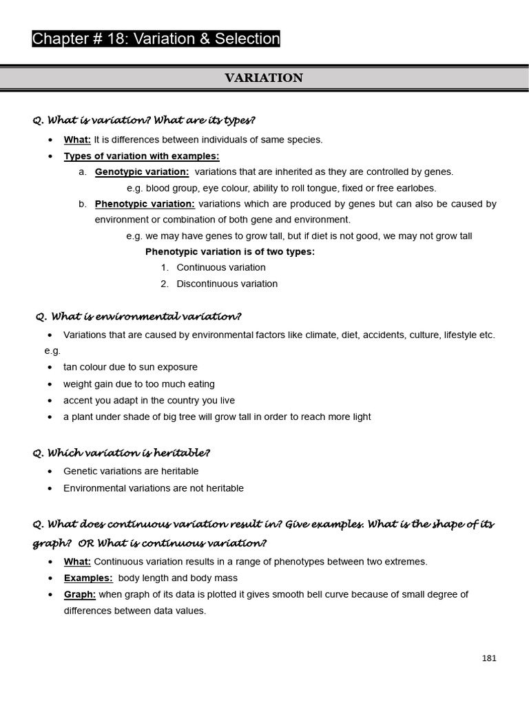 Bio Ch 18 Variation Igcse Pdf Natural Selection Stoma